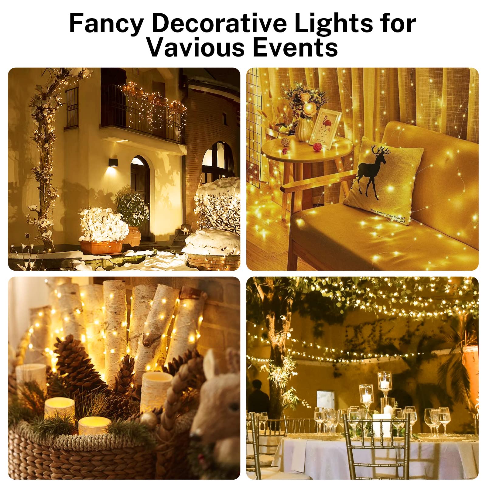 LightsEtc 2 Packs 33 Feet/Pack Fairy Lights Battery Operated, 100 Led Fairy Lights with Remote Timer Control, Waterproof Copper Wire String Twinkle Lights for Bedroom Wedding Indoor Outdoor Decoratio