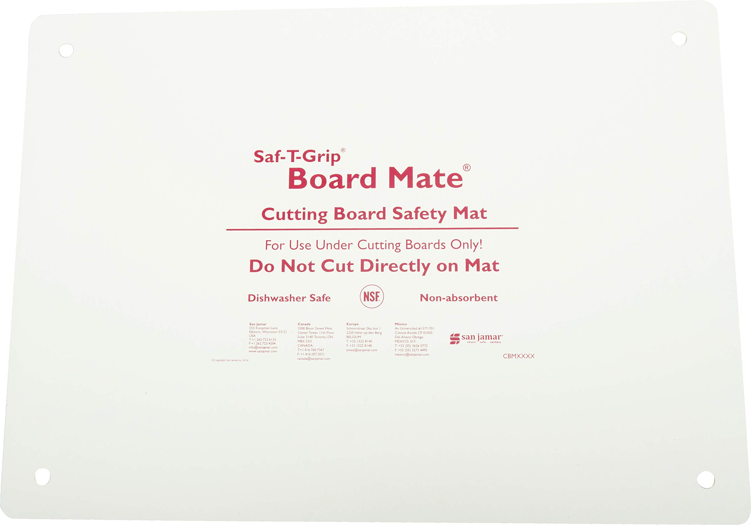 San Jamar CBM1318 Saf-T-Grip Board-Mate Nonslip Cutting Board Mat, 18" Width x 13" Height, White
