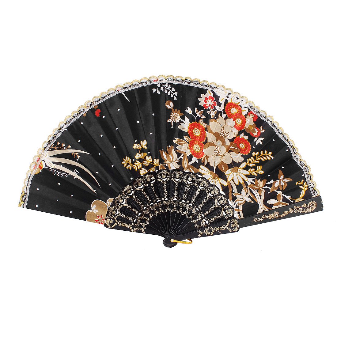 Qtqgoitem Blossom Printed Lady Summer Folding Hand Fan Khaki Red Black (model: be3 341 176 486 40e)