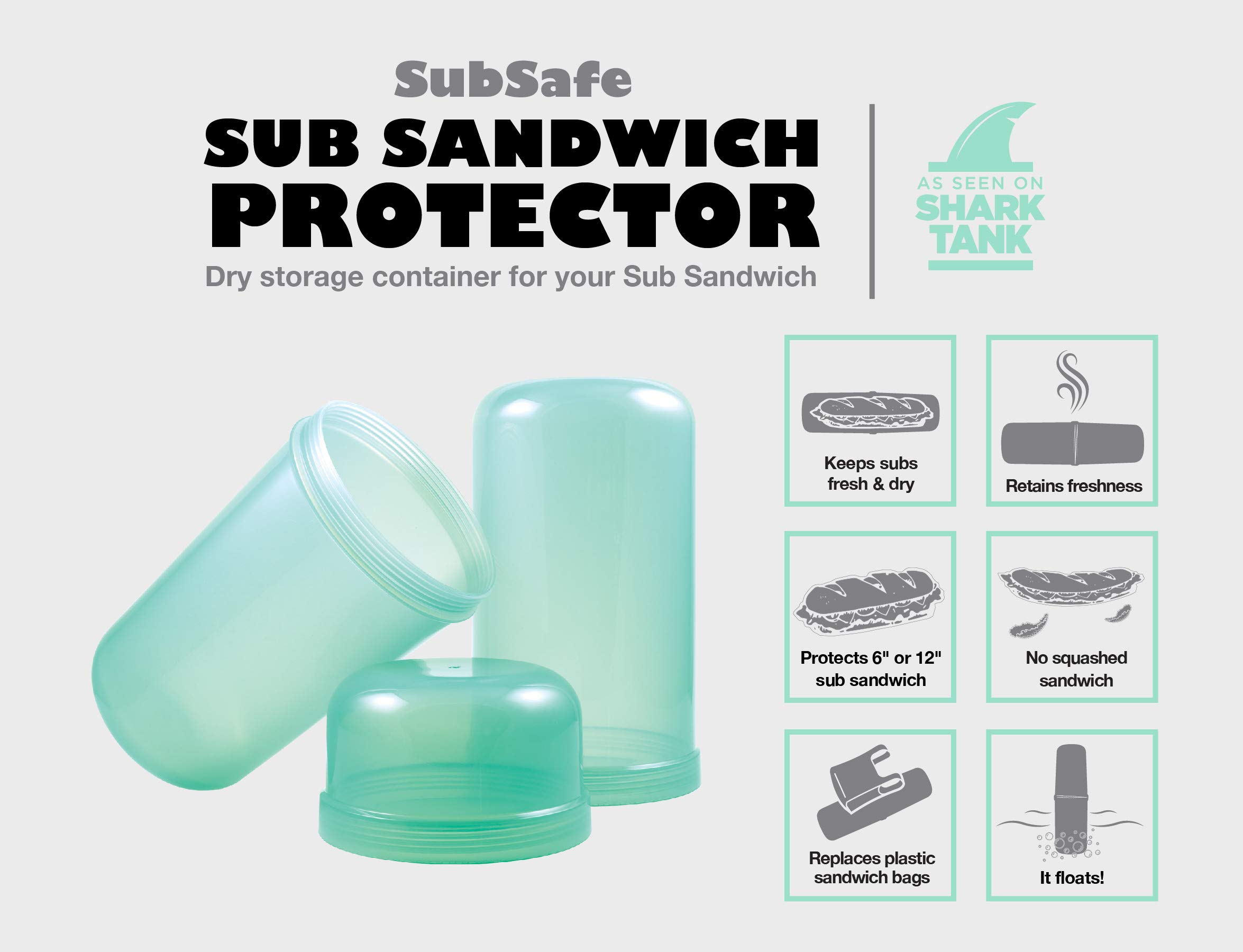 SubSafe Sub Sandwich Container – This Reusable Sandwich Container Keeps Your Sub Safe, Not Soggy – Ideal Boating Accessories and Cooler Accessories – As Seen On Shark Tank, Makes a Great Gift
