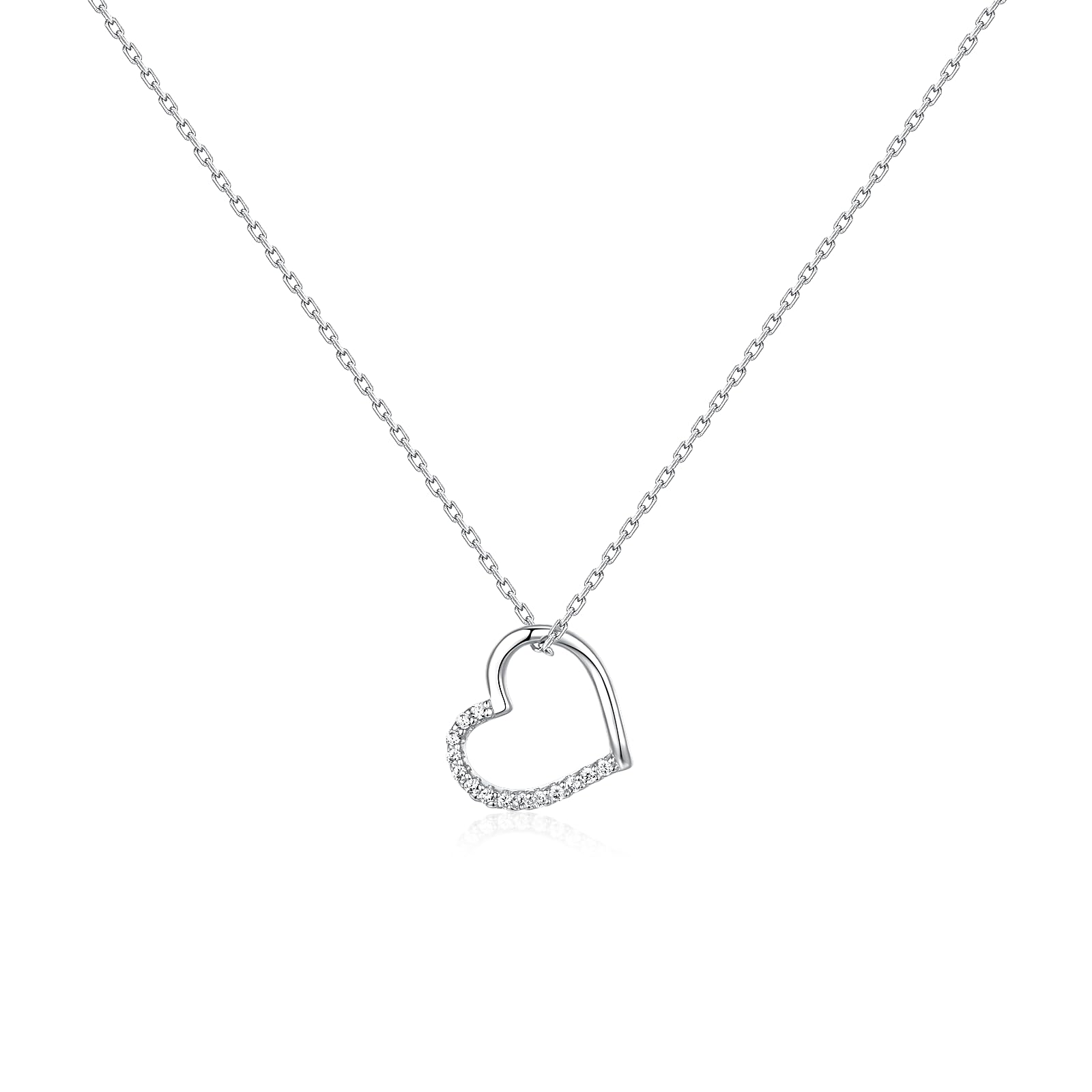 Raelyn&Bev. L'Amour Collection Jewelery, 18” +2” Heart Cubic Zirconia Pendant Necklace,Choker Necklaces For Women, Girls with Polishing Cloth, Velvet Drawstring Bag