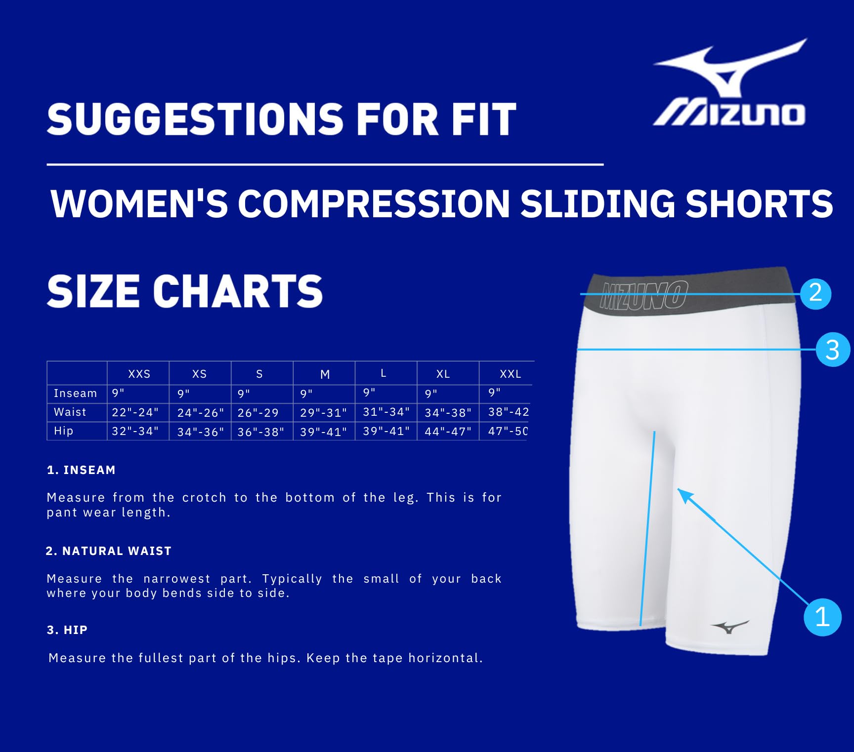 Mizuno Women's Compression Sliding Short, White, Small