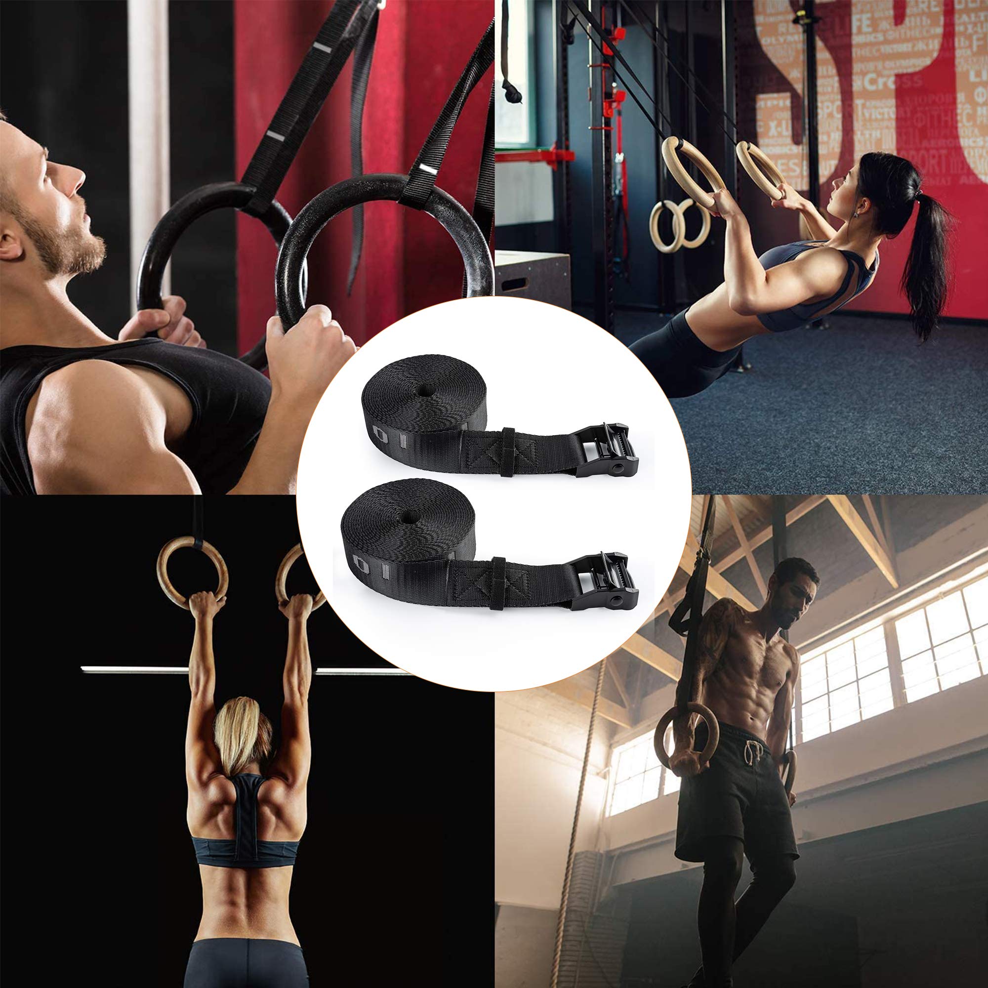 PACEARTH Gymnastic Ring Straps 15.74ft Adjustable with Scale Support 1763lbs Olympic Gym Rings Straps for Home Gym Training Workout Fitness Conditioning Pull Ups and Dips Exercises Equipment - Pair