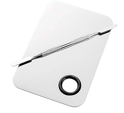 Professional Pro Stainless Steel Makeup Palette Cosmetic Palette with Spatula Tool Makeup Art Tool For Nail Art Eye Shadow Eyelash Makeup Professional Pigment Blending(6 x 4 Inch Sliver)