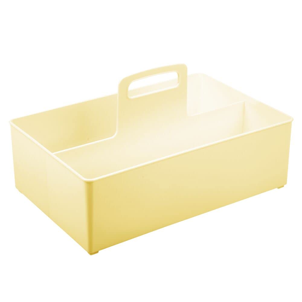 mDesign Large Plastic Divided Baby Nursery Storage Caddy Tote Bin with Handle, Holds Bottles, Spoons, Bibs, Pacifiers, Diapers, Wipes, Lotion - Ligne Collection, Light Yellow