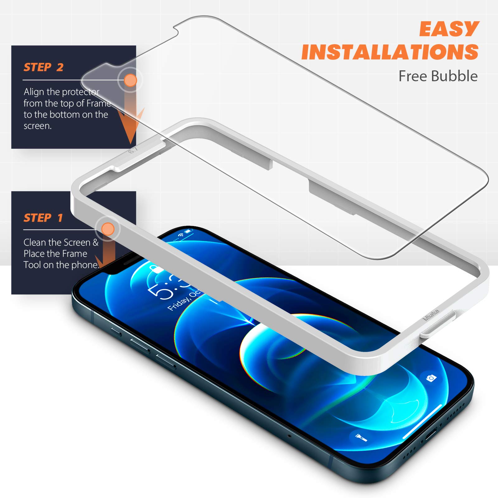 Mkeke Screen Protector for iPhone 12 Pro Max Tempered Glass Film 6.7 inches -3Pack