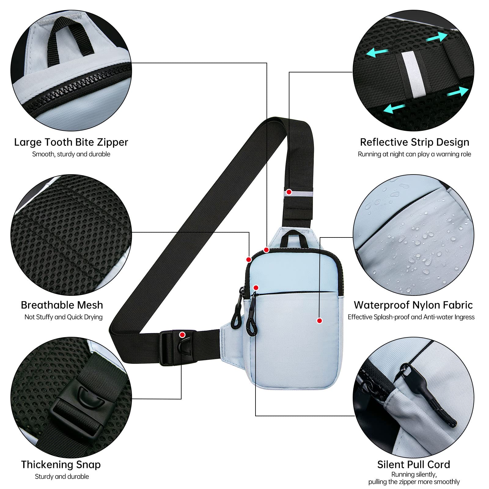 Long Keeper Mini Sling Bag - Men Women Small Waterproof Crossbody Bag Casual Phone Chest Bag for Travelling Hiking (Light Blue)