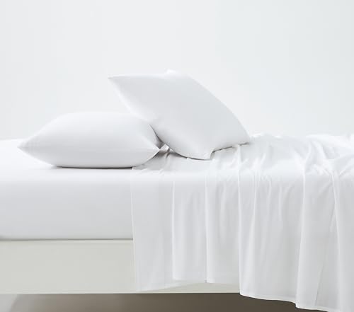 Linen Closet Luxury Cotton 144 Thread Count Organic Cotton 4-Piece Sheet Set, Queen, Arctic White