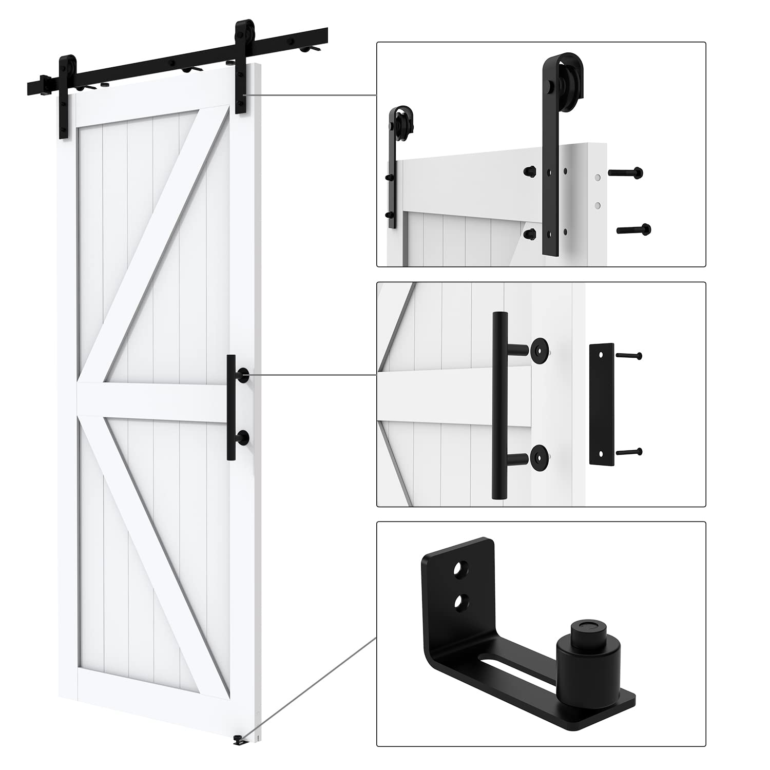 Orgerphy 36in x 84in MDF Sliding Barn Door with 6.6FT Barn Door Hardware Kit Included & Handle, Floor Guide Assemble | Farm Door|Pre-Drilled Holes, Waterproof Coating | White, K-Frame (36 Inch)