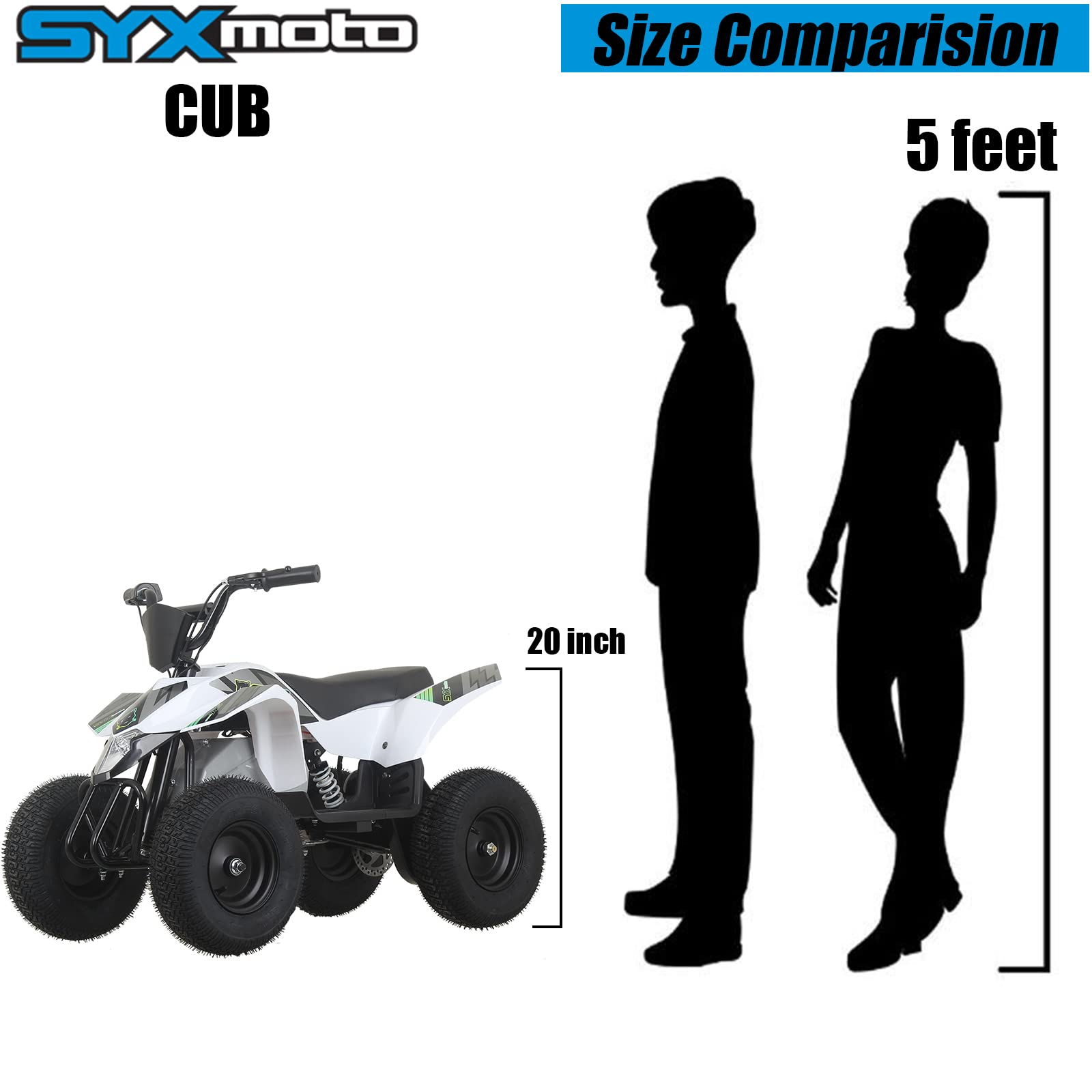 SYX MOTO ATV CUB Electric Mini Dirt Quad 4 Wheeler EPA Approved for Kids up to 110lbs,Black