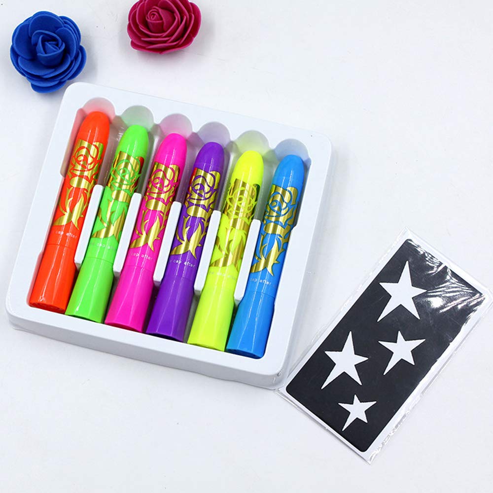 Luminous Face Paint Crayons,Washable,Halloween Making Up,Non Toxic Fluorescent Body Markers