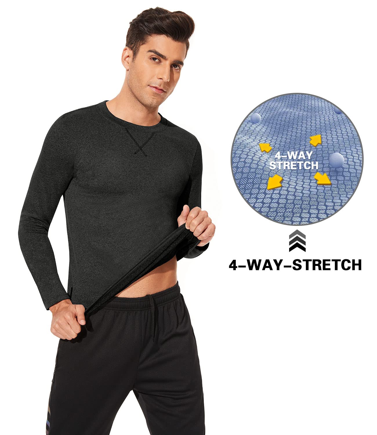 Soneven Thermal Long Shirts for Men Running Workout Tops Muscle Fitted T-shirt for Cold Weather Grey