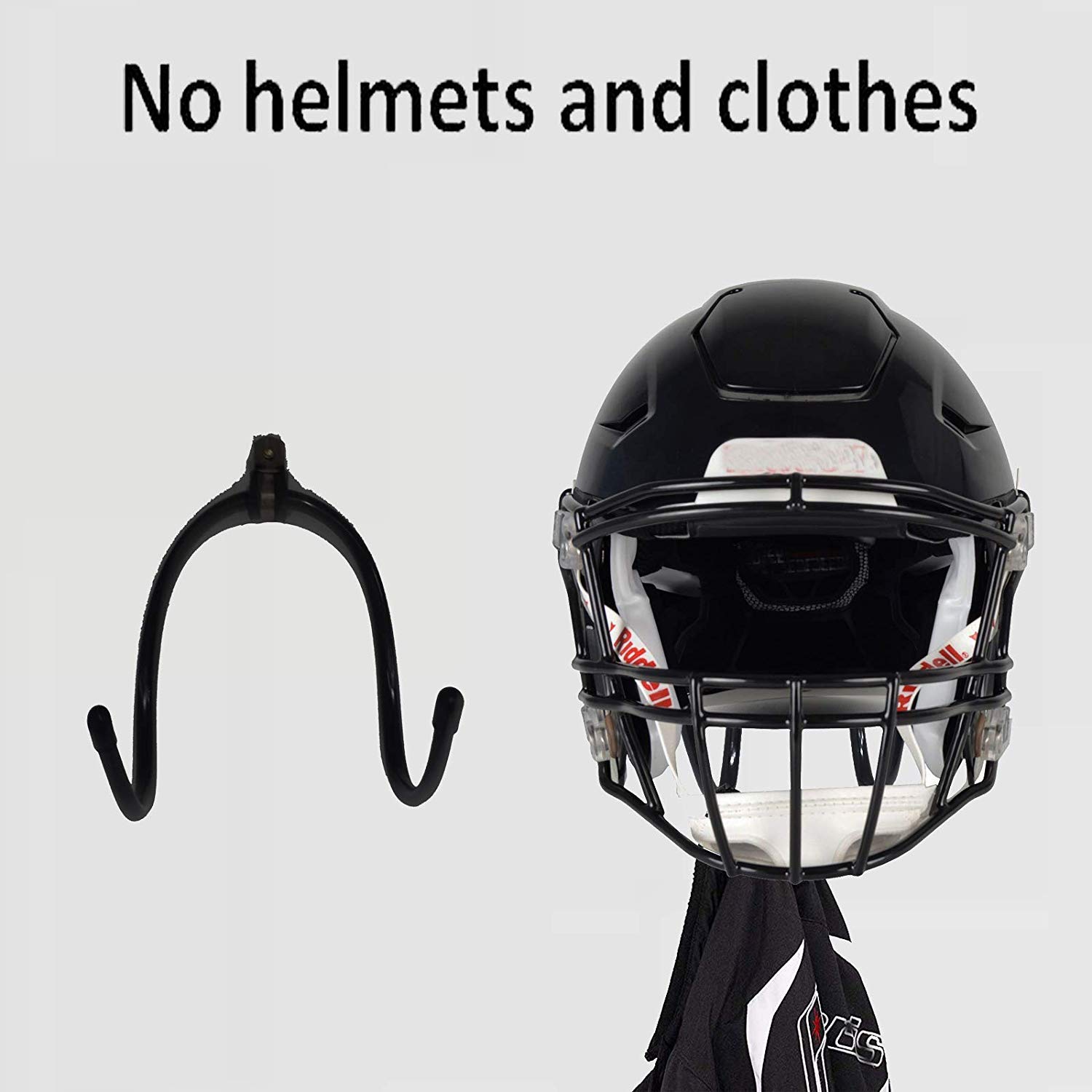 Pack of 2 , Rack with Adjustable Hooks Equipment Organizer Storage β W Claw Wall Mount Football Holder Ball Display Rack for Helmet, Gloves, Coats, Hats/Metal and Silicone Rubber Black Finish.