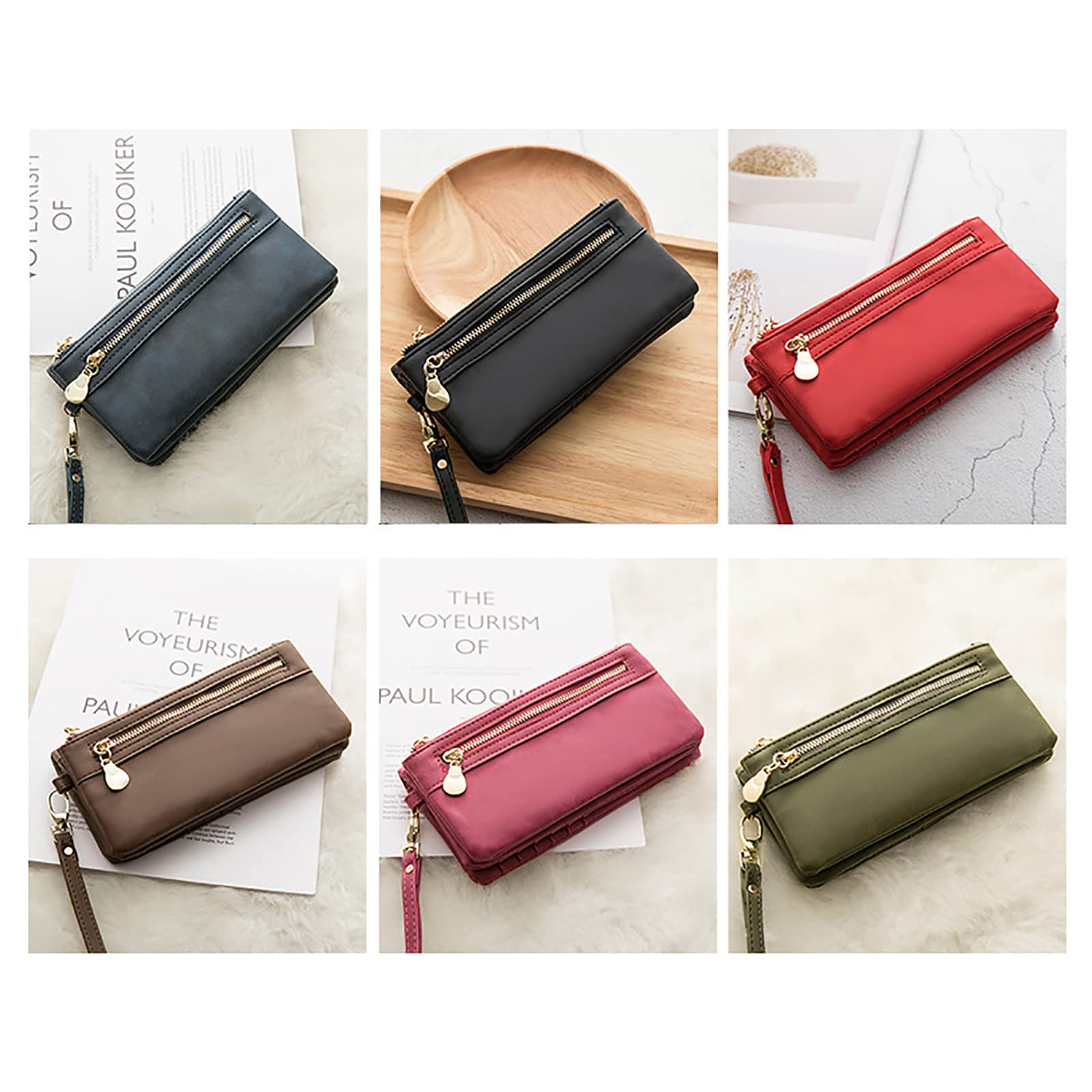 Women's Large Capacity Zip Wallet Phone Holder Clutch Travel Long Purse Wristlet (Black)