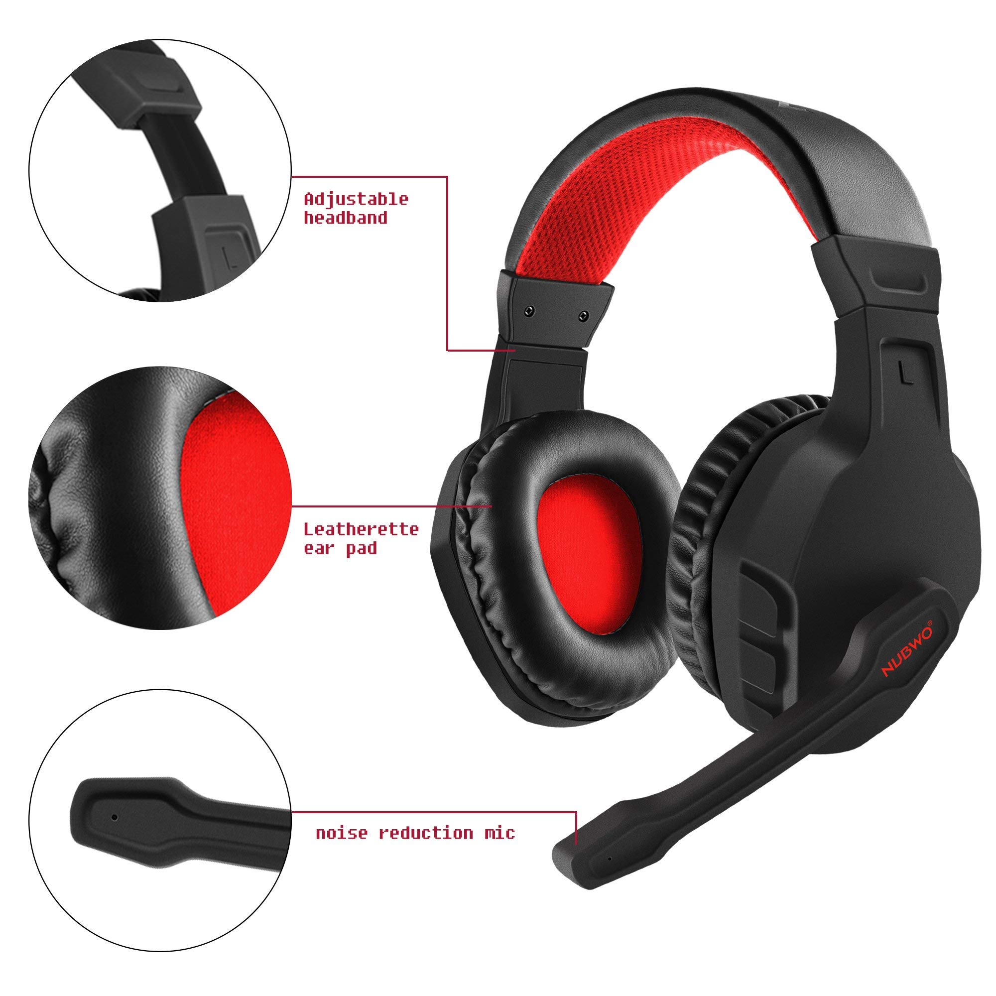 NUBWO U3 3.5mm Gaming Headset for PC, PS4, Laptop, Xbox One, Mac, iPad, Nintendo Switch Games, Computer Game Gamer Over Ear Flexible Microphone Volume Control with Mic (Renewed)