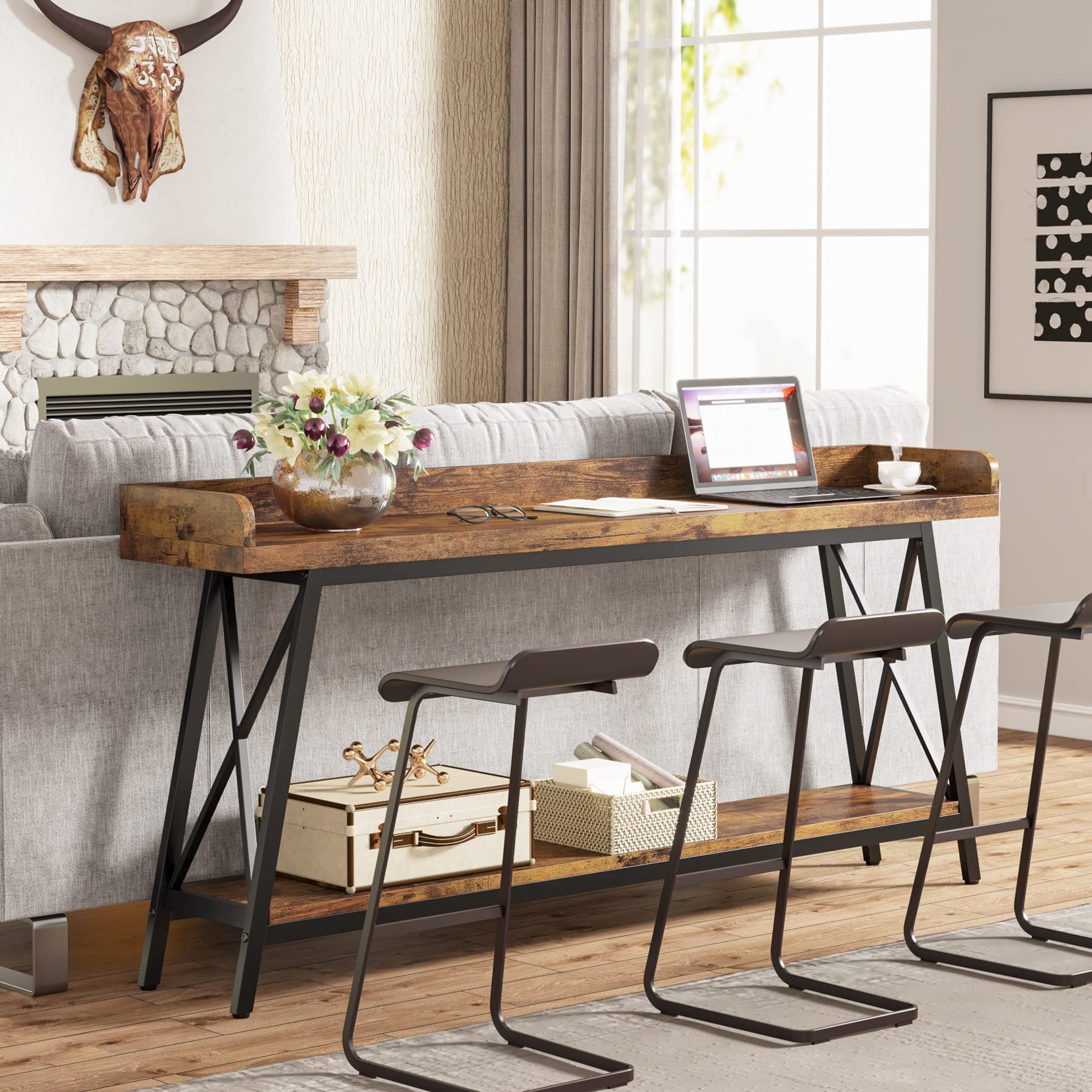 LITTLE TREE 70.9 Inch Long Console Table Behind Couch, Narrow Entryway Table