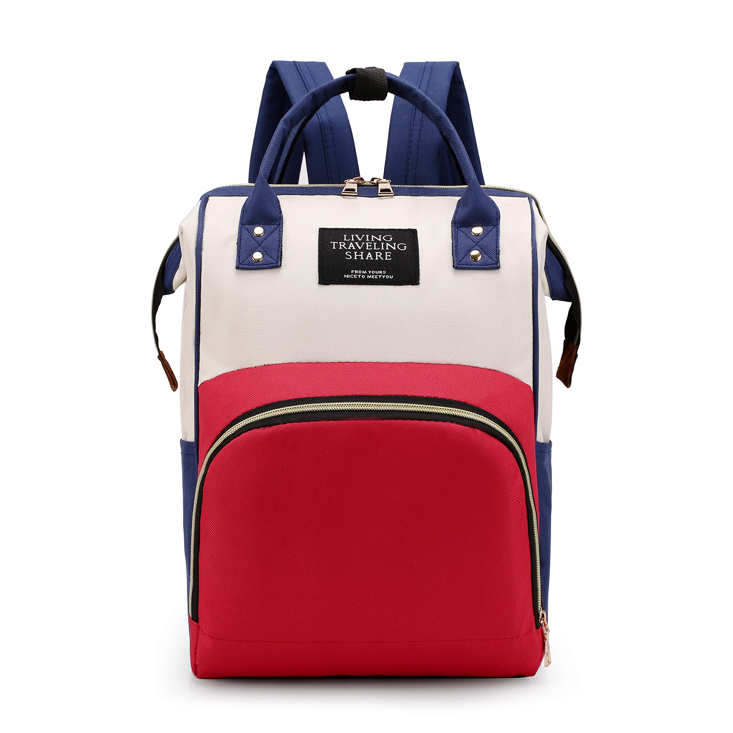 MLBCARE baby bag back pack large-capacity multi-functional fashionable shoulders diaper backpack mother's portable baby care bag Separate storage (Red white blue)