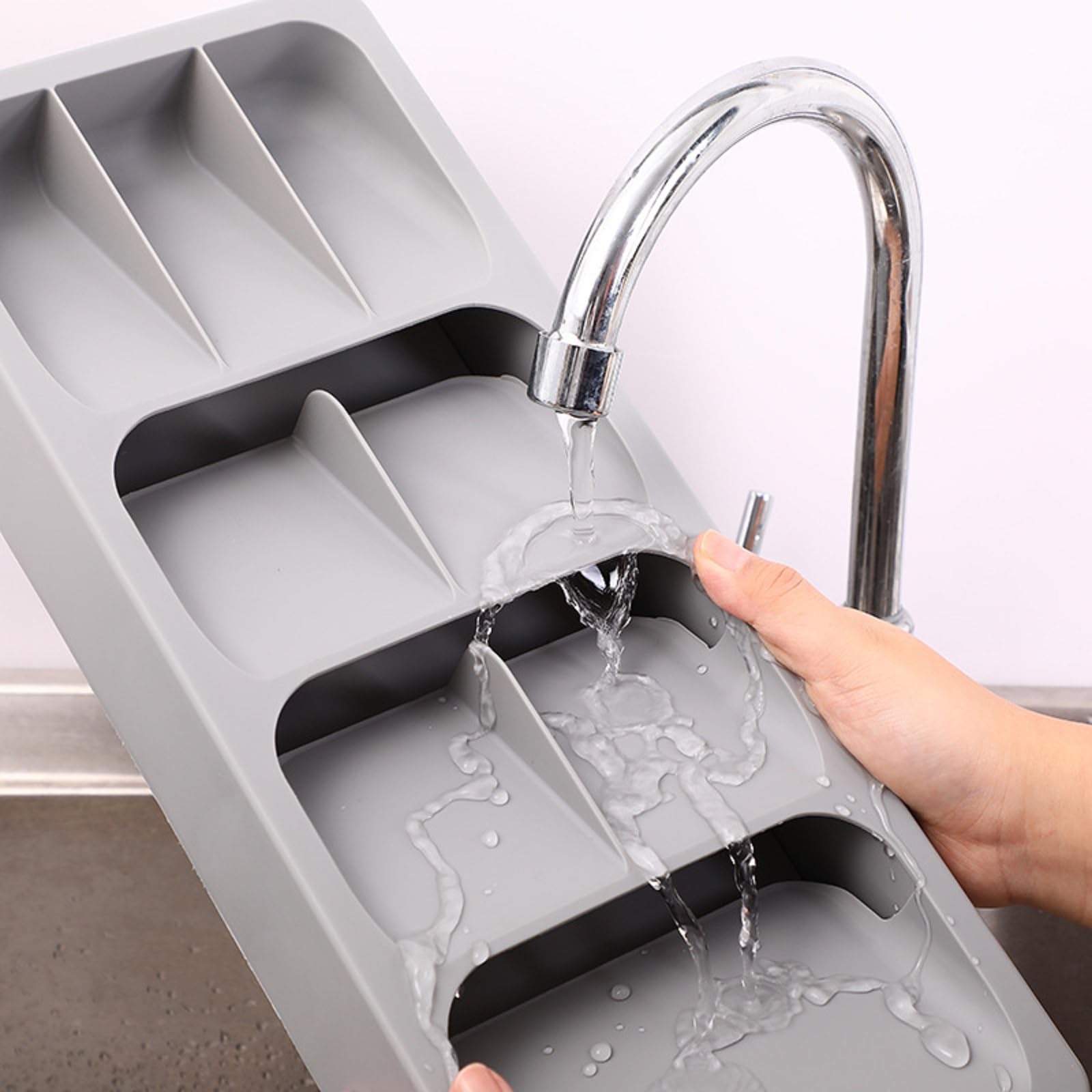 MIAO JIN Cutlery Expandable Storage Box Kitchen Drawer Storage Tray Adjustable Plastic Spoon Fork Cutlery Organizer Compact Cutlery Manager suitable for kitchen drawers Expandable Cutlery tray