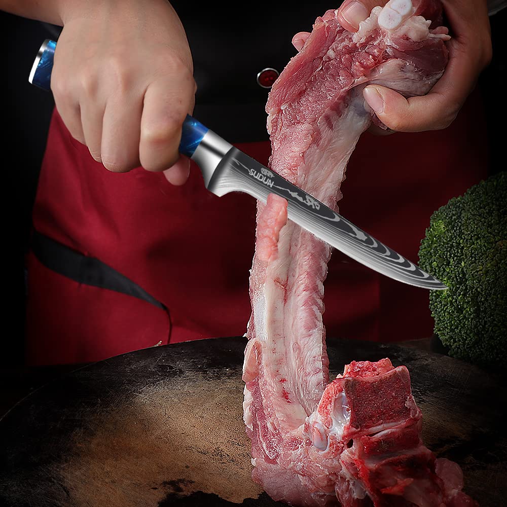 SUDUN Boning Knife 6 Inch, Versatile Deboning Knife,German High Carbon Stainless Steel Kitchen Knives for Meat Fish Poultry Chicken, Ergonomic Resin Handle with Gift Box