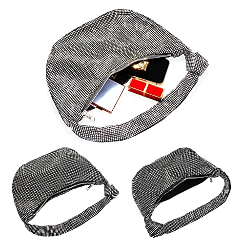 Rumdin Rhinestone Purse Top Handle Mesh Bag Hobo Bag for Women black Clutch Purses for Women Wedding Working Party
