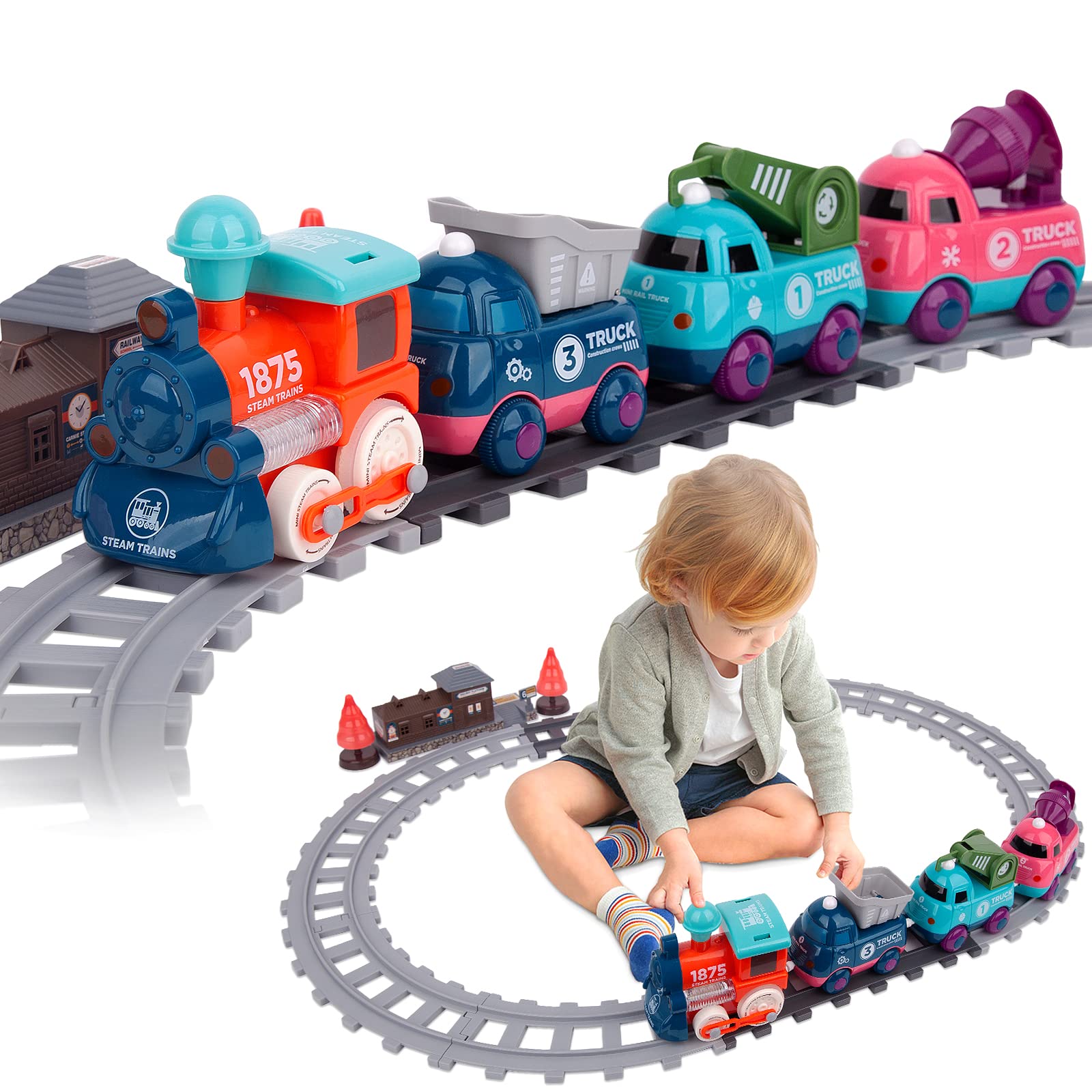 train sets for boys 2-4, Electric Train Toys, Battery Operated Train and Circular Train Track, for 3 4 5 6 7 8+ year old Kids Toddlers