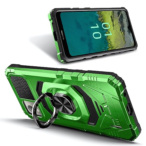 NZND Case for Nokia C110 with Tempered Glass Screen Protector (Maximum Coverage), Full-Body Protective [Military-Grade], Magnetic Car Ring Holder Cover Case (Green)