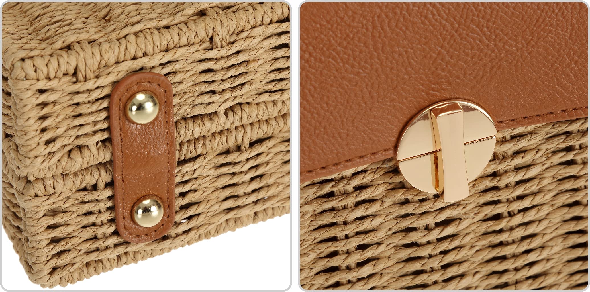 So'each Women's Handbag Wicker Straw Crossbody Rattan Bag Boho Crossbody Bag Khaki