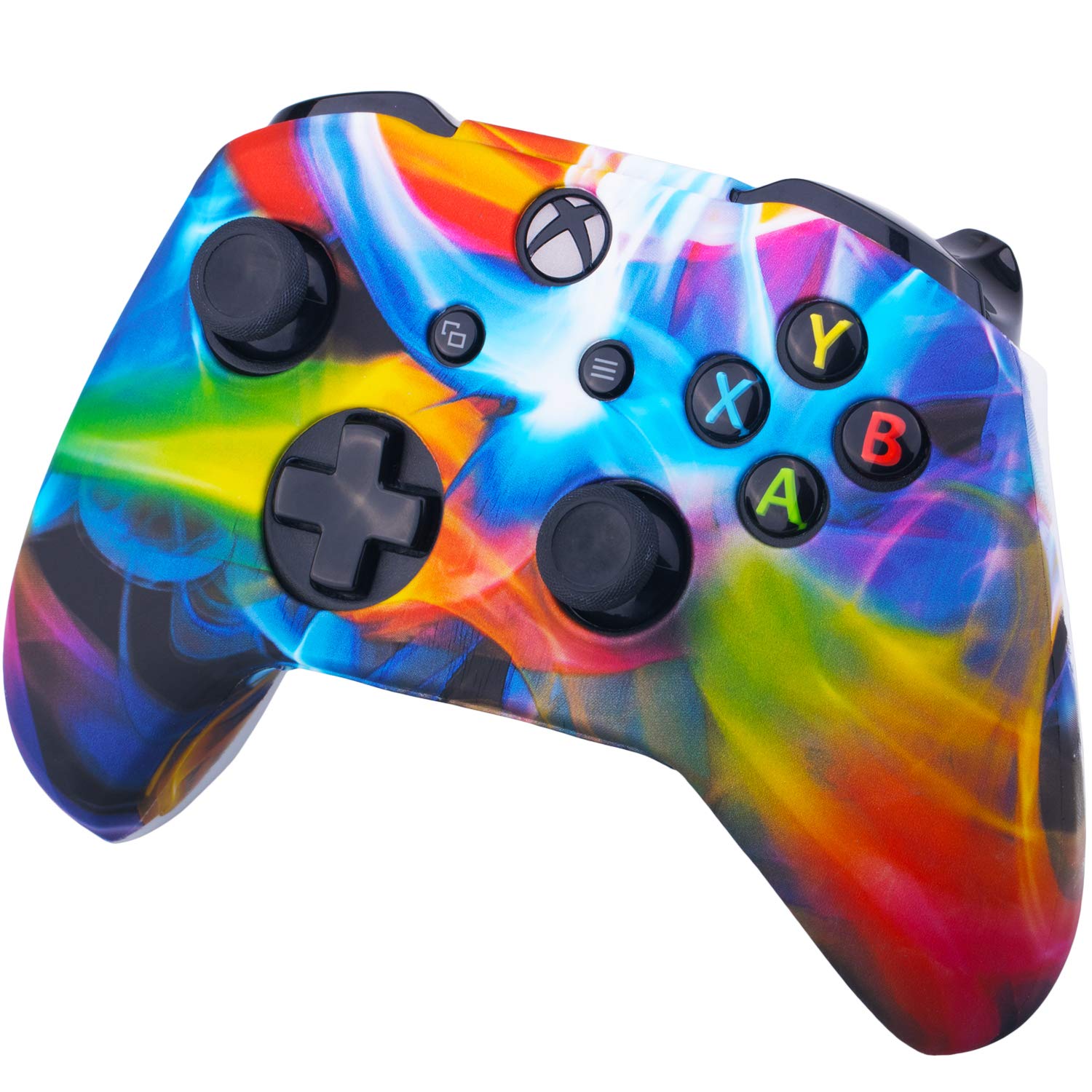 MXRC Silicone Rubber Cover Skin Case Anti-Slip Water Transfer Customize Camouflage for Xbox One/S/X Controller x 2(Rainbow Pack) + FPS PRO Extra Height Thumb Grips x 8