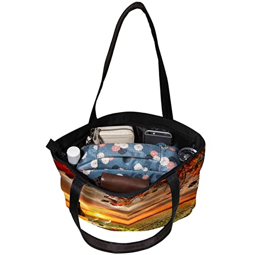 Women's Large Size Canvas Shoulder Bag Hobo Crossbody Handbag Casual Tote, Autumn Landscape Grapes