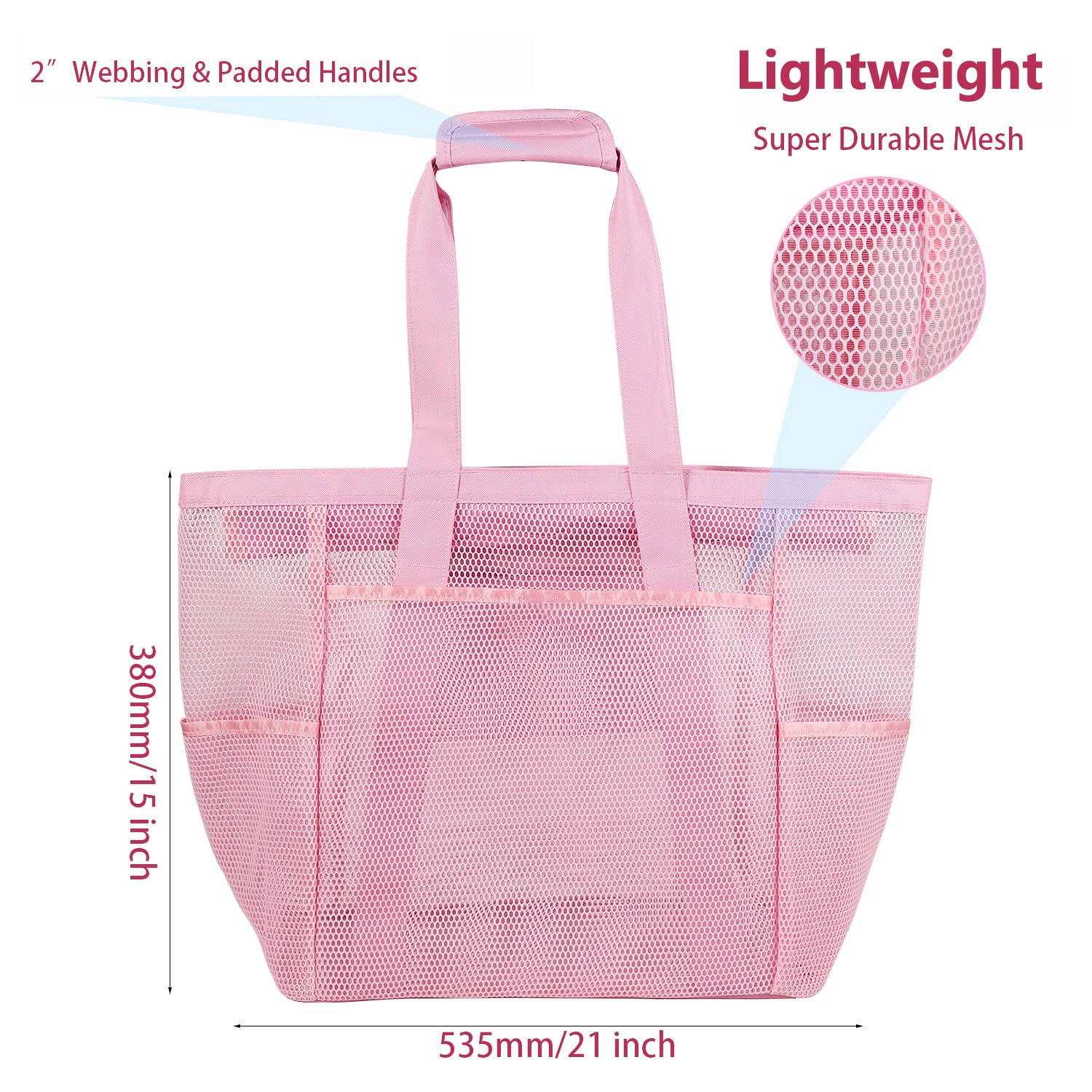 sioglam Large Mesh Beach Bag Pool Bag Zipper Closure Foldable Tote with 7 Pockets Work Out Shopping Shoulder Bag