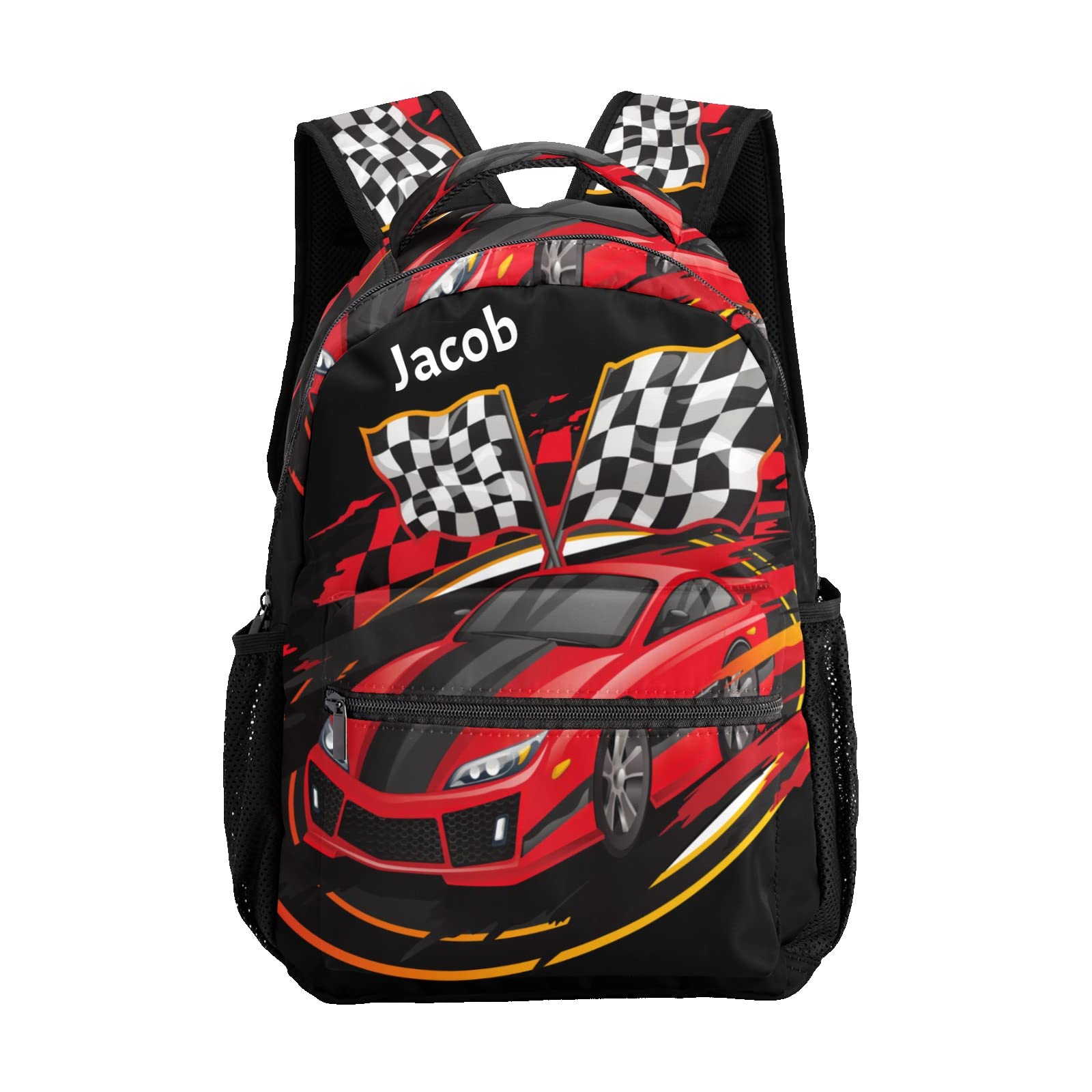 NZOOHY Red Track Car Personalized Kids School Backpack Custom for Boys Girls Primary Daypack School Bookbag Travel Bag