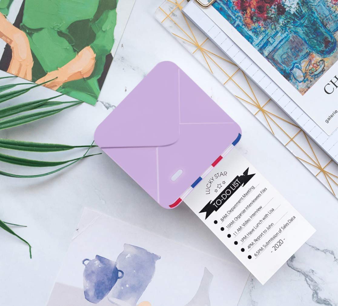 Phomemo M02s Mini Bluetooth Thermal Pocket Printer (Purple) with 3 Rolls Adhesive White/Gold/Silver Glitter Sticker Paper, Compatible with iOS + Android for Plan Journal, Study Notes, DIY, Work, Gift