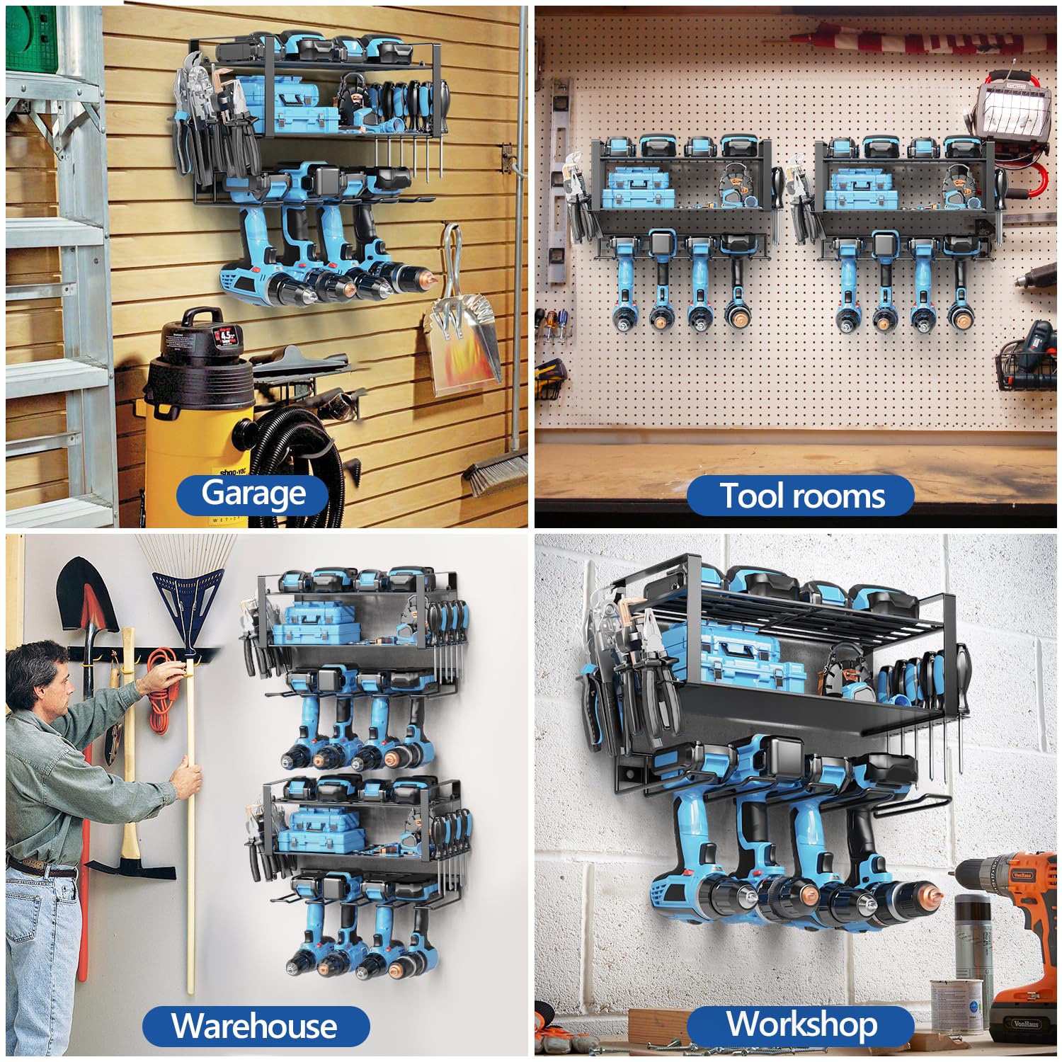 Warmodern Power Tool Organizer, Wall Mount Garage Tool Organizers and Storage, Heavy Duty Drill Holder for Garage, Workshop,Christmas Gift for Men