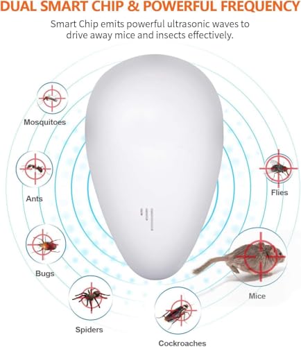 Ten KiKi Ultrasonic Pest Control Repeller, Plug-in Ultrasonic Pest Control Repellent for Mouse, Bug, Rodent, Insects, Cockroach, Mice, Spider, Ant, Mosquito& Rats Indoor Use Repeller 6 Packs