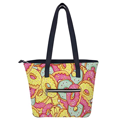 Pink Donut Women's Tote Bag PU Leather Shoulder Bag Handbags Purse For Work Shopping Travel