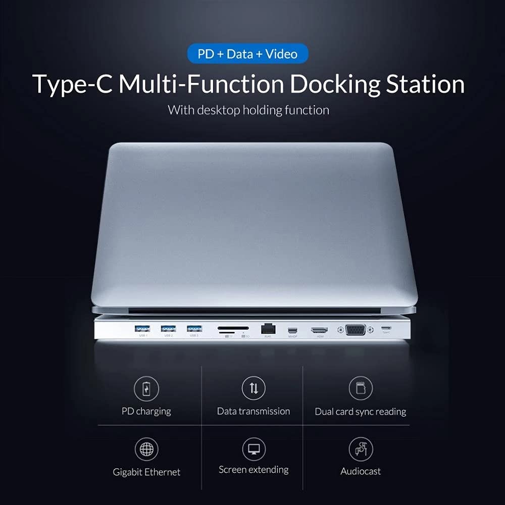WDBBY 10 in 1 Type-c HUB TF&SD Card Reader VGA Mini DP HDMI-Compatible RJ45 PD Charger USB3.1 Laptop Hub