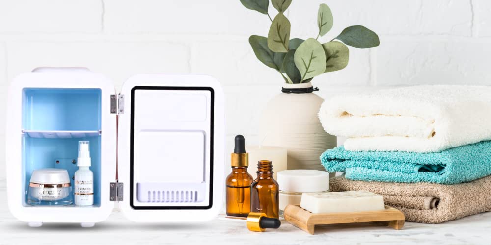 Mica Beauty Mini Skincare Refrigerator Thermo-Electric Cooler & Warmer - Bedroom, Dorm, Office, Small Refrigerator, Cooler for Desktop and Travel