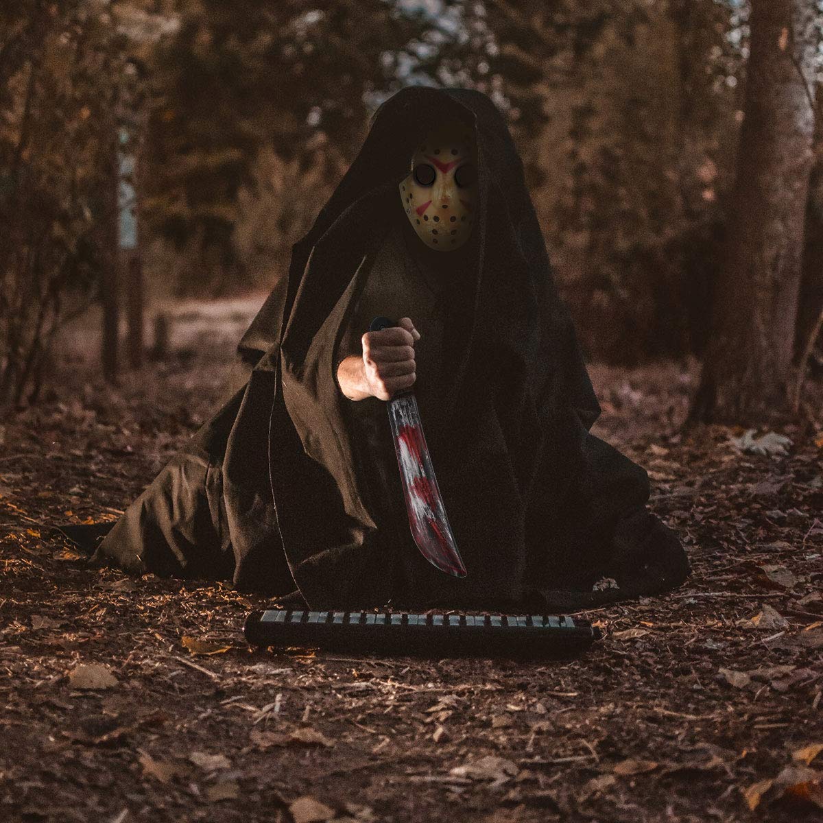 longpo Halloween Scary Mask with Machete Horror Hockey Mask for Adults Kids Cosplay (yellow)