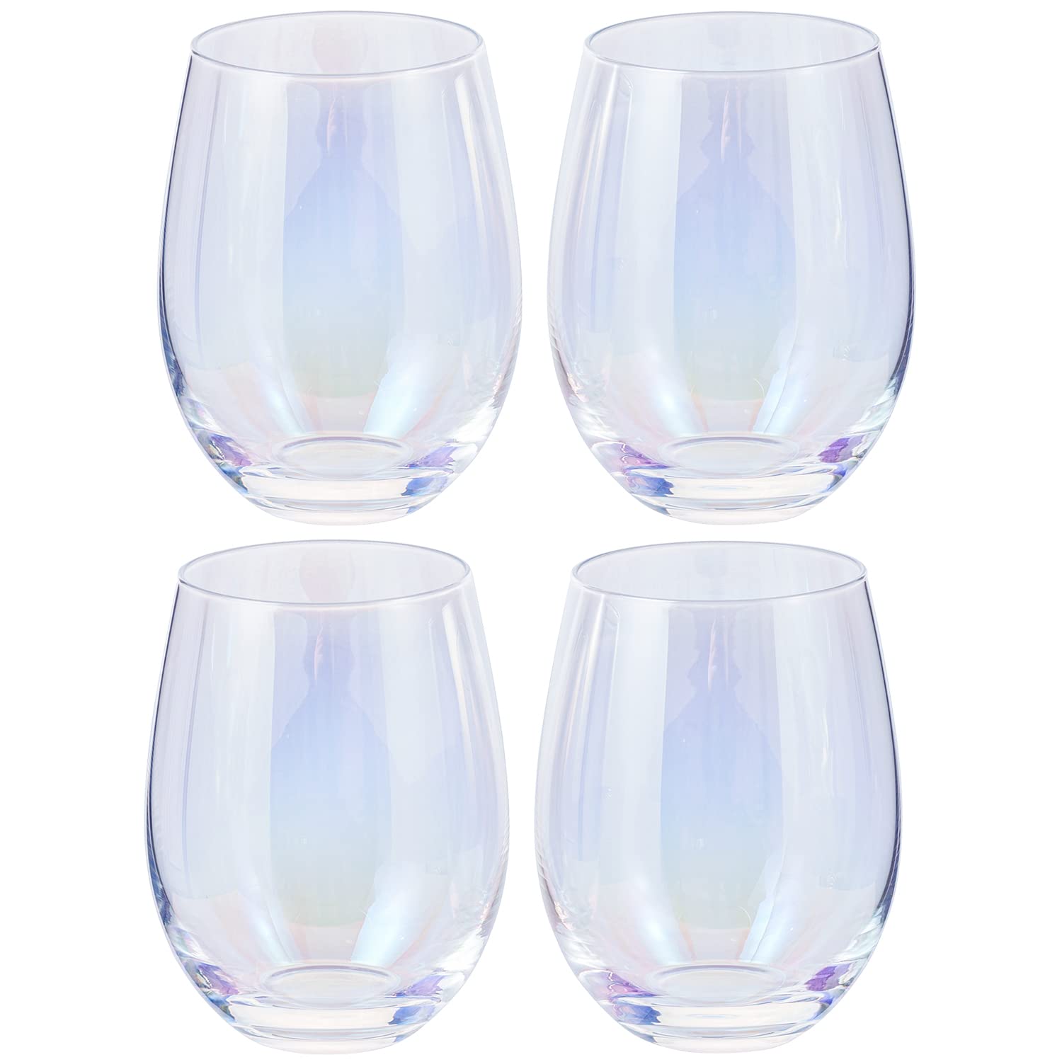 MyGift 18 oz Modern Iridescent Transparent Stemless Wine Glasses, Rainbow Colored Luster Clear Cocktail Beverage Drinking Glass Cups, Set of 4