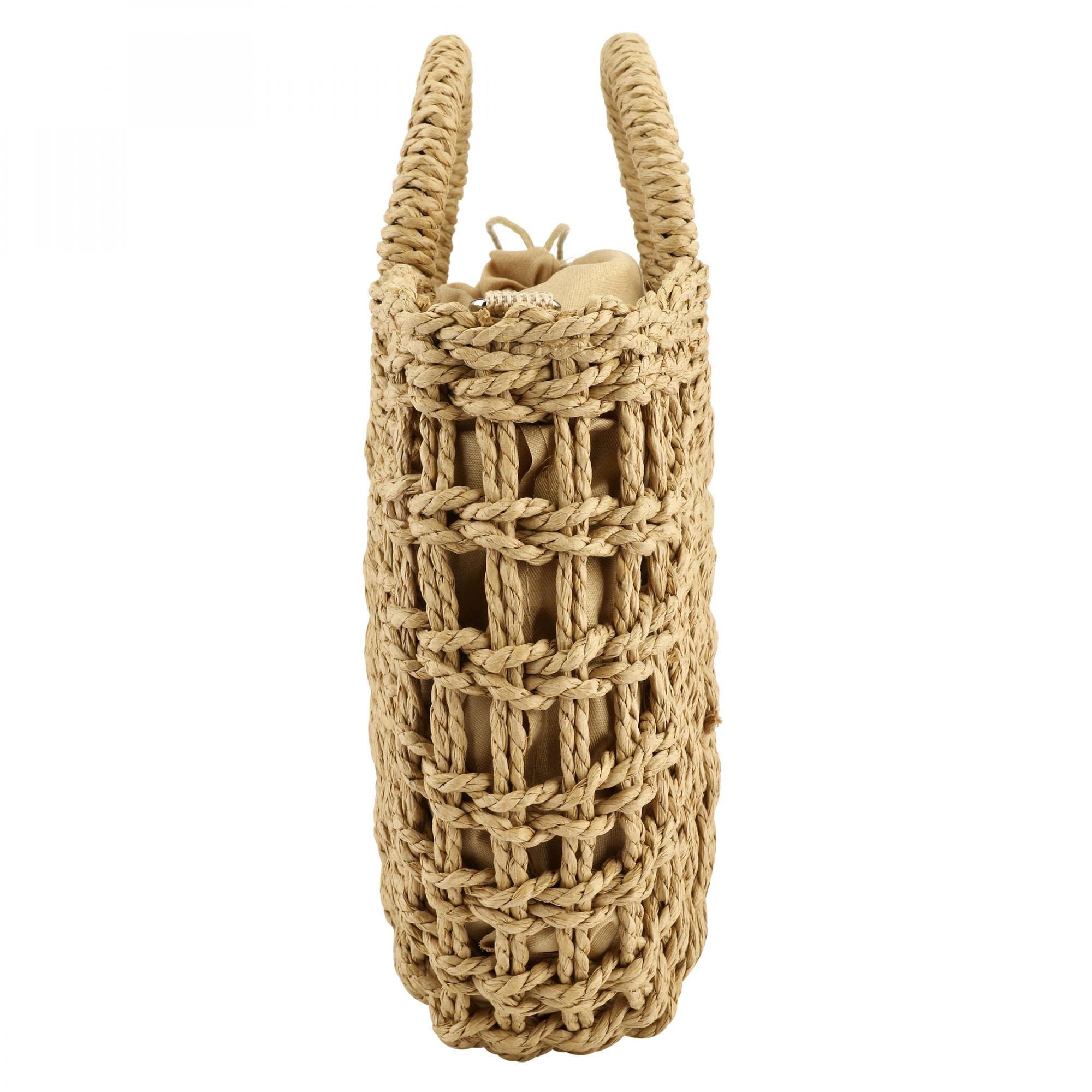 Straw Woven Top Handle Bag Summer Retro Rattan Straw Handbag Shoulder Bag Crossbody Bag with Removable Shoulder Strap (Khaki)