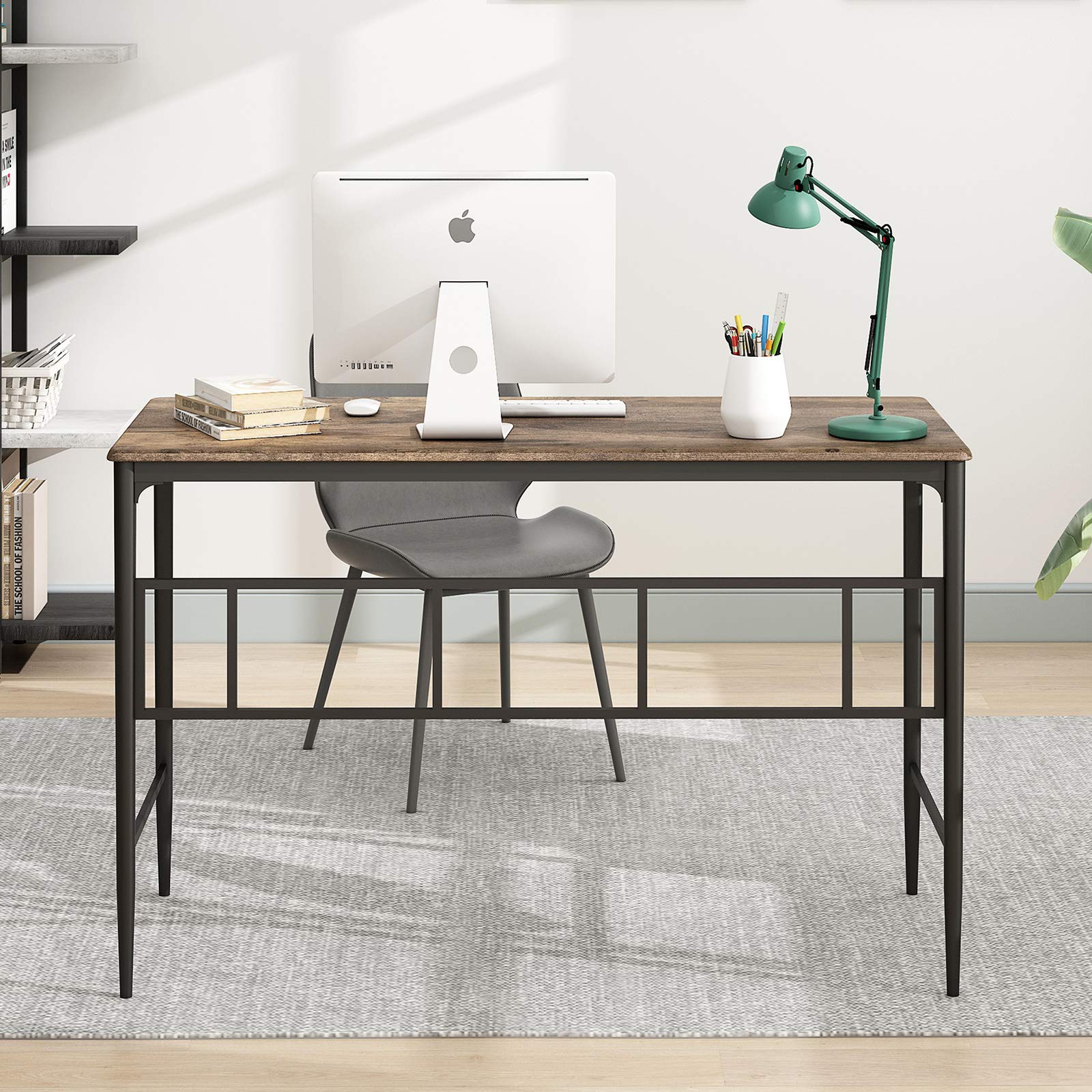 O&K FURNITURE Computer Desk, Industrial Computer Table Office Desk Workstation for Home Office,47 inch Study Writing Desk,Brown