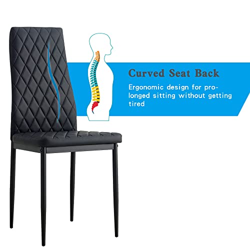 LIADTOP Set for 4, PU Leather Set of 4 Living, Modern Upholstered Side Chairs with Stable Metal Legs,for Dining Room, Kitchen, Restaurant,Black