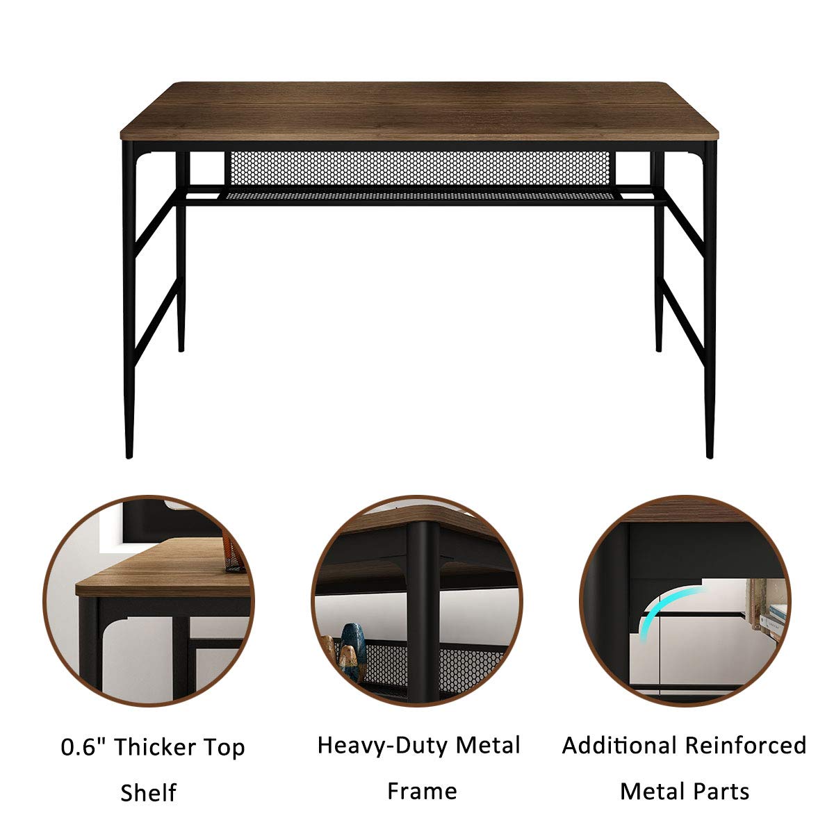 O&K FURNITURE Computer Desk with Book Shelf,55 Inch Study Writing Table, PC Laptop Desk for Home Office Workstation,Rustic Brown