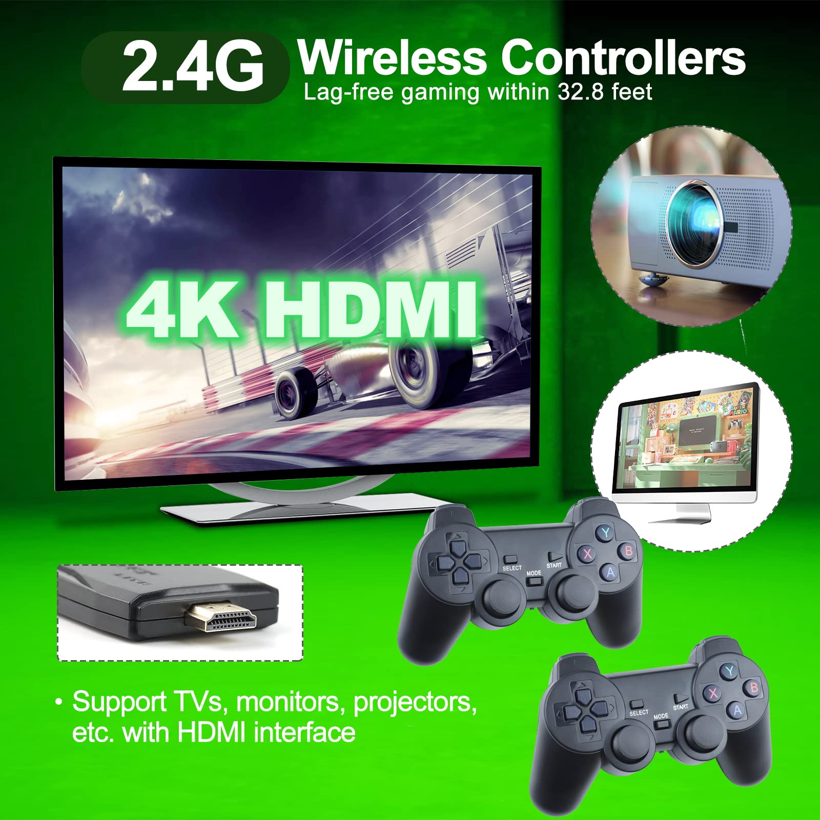 liuwei Retro Game Stick - Revisit Classic Games with Built-in 9 Emulators, 20,000+ Games, 4K HDMI Output, and 2.4GHz Wireless Controller for TV Plug and Play, 64G, Black