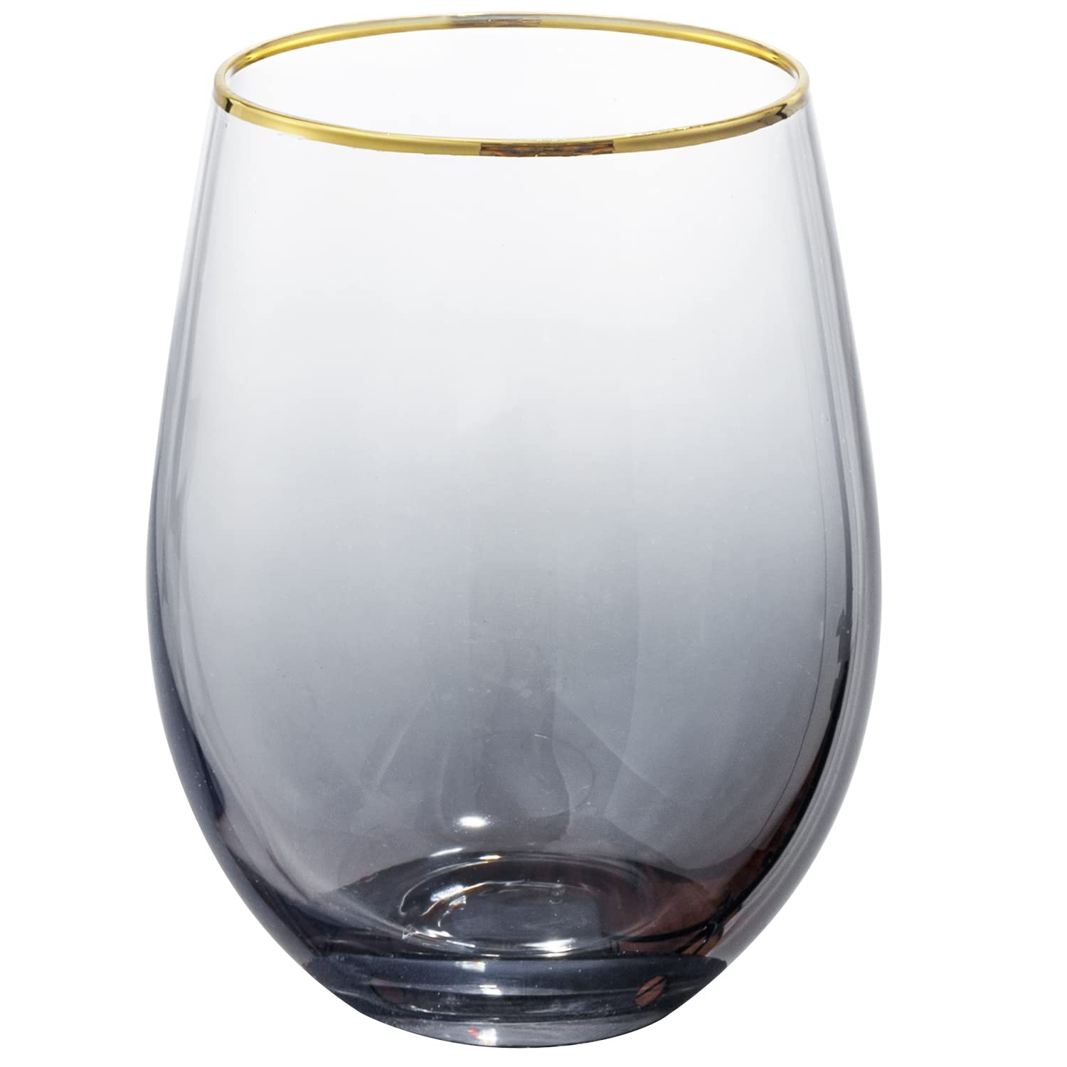 MyGift Gunmetal Gray Stemless Wine Glasses with Brass Tone Rim, Set of 4 - Modern Smokey Design Drinking Glasses for Red and White Wine - Holds 18 oz