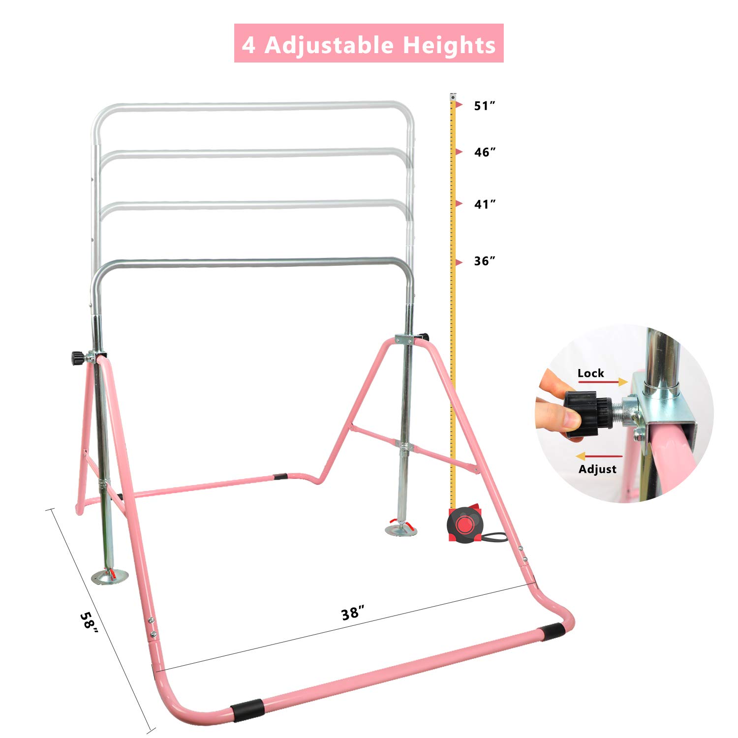 ORIENGEAR Gymnastics Bar Kids Expandable,Adjustable Height Folding Horizontal Bars for Children,Junior Training Practice Bar Monkey Bars for Gym Climbing Tower Balance Bar