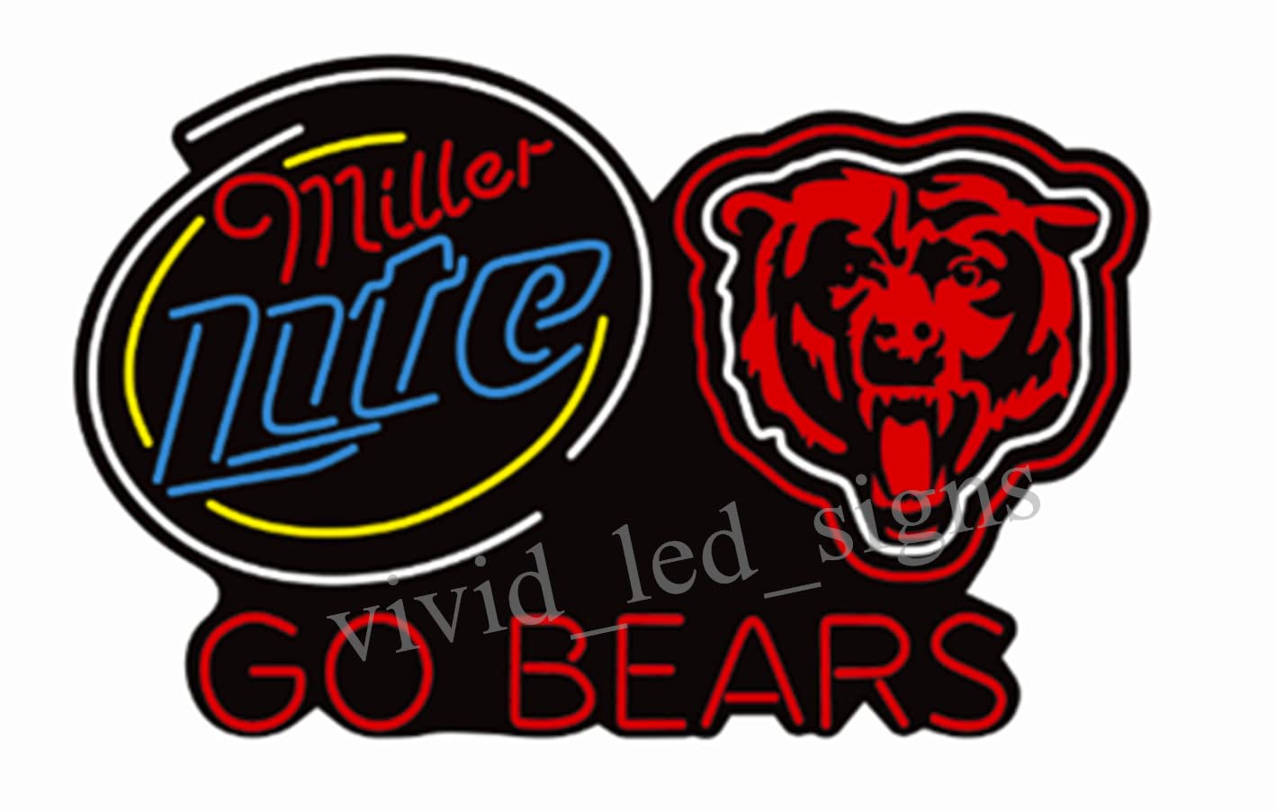 Queen Sense 10" Vivid Millers Lite Chicagos Sports Team Go Bear Beer LED Sign Light Lamp Cute Bright Neon Wall Decor STS183