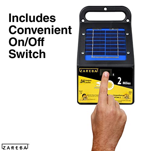 Zareba ESP2M-Z Solar Powered Low Impedance Electric Fence Charger - 2 Mile Solar Powered Electric Fence Energizer, Contain Animals and Keep Out Predators