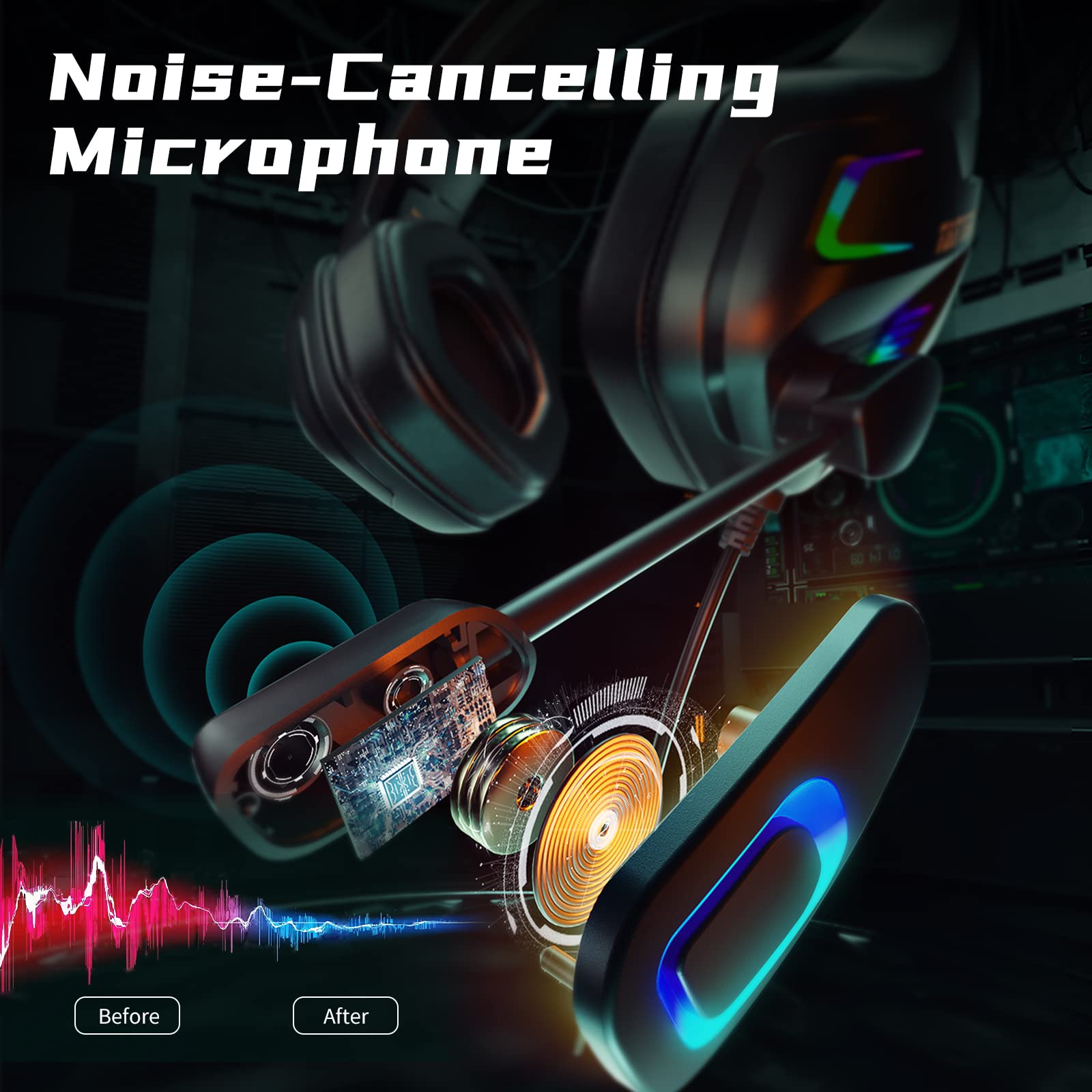 Tatybo Gaming Headset with Mic for PC PS4 PS5 Xbox One Series X/S Switch, PS4 Headset with Super Big Earmuffs & 4 Modes RGB Light, Black (XW3)