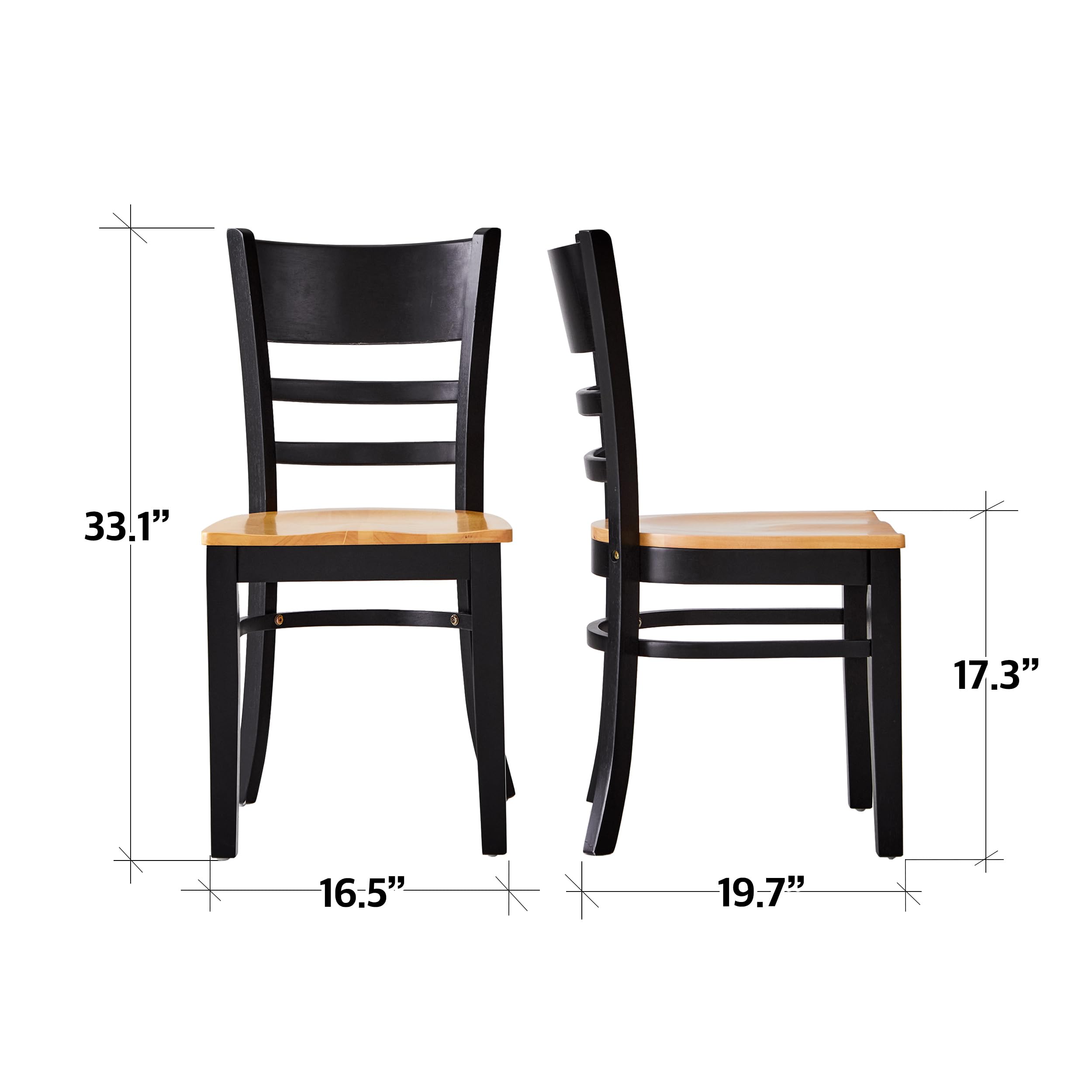 Livinia Cabin Wooden Dining Chairs Set of 2, Solid Malaysian Oak Wood Seat Ladder Back Armless Side Chairs (Walnut)